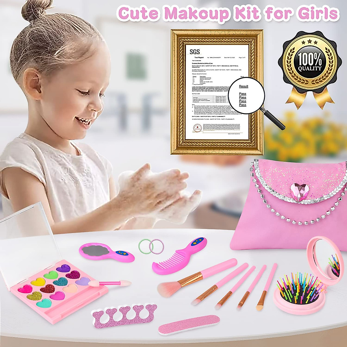 Ecore Fun 19 Pcs American 18 Inch Doll Clothes and Accessories Make Up Sets Includes Doll Dress Cosmetic Bag and Makeup Stuff for 18 Inch Doll Gneration Dolls（No Doll）