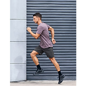 CRZ YOGA Men's Four-Way Stretch Workout Shorts - 7'' Soft Durable Casual Athletic Shorts with Pockets Gym Running Hiking Ink Gray Large