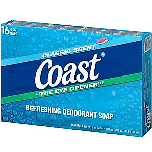 Coast Refreshing Deodorant Soap - Bar Soap with Thick Rich Lather - Clean Rinsing Formula for Fresh, Non-Dry Skin - Classic Scent - 16 x 4 oz