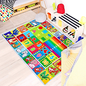 Kids Educational Rug Playtime Collection ABC, Numbers and Shapes Learning Carpet Kids Play Rug Mat Playmat for Playroom Bedroom, 55.1 x 43.3 inch