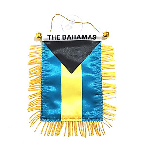 PRK 14 Bahamas Flags for Cars interiror Accessories Decal Stickers Small Mini Banners Hanging Rearview Mirror Accessory Style Design Homes Windows Sticks to Glass Quality Made Mini Banners