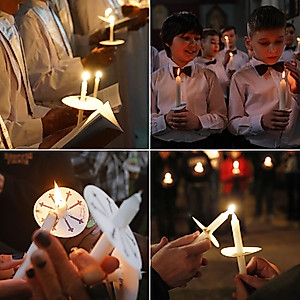 200 Pcs Church Taper Candle with Drip Protectors Paper Bulk, Devotional Candle for Candlelight Service Kit, 5" H X 1/2" D, White Unscented