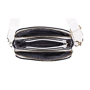 EVVE Crossbody Bags for Women Trendy Triple Zip Small Crossbody Camera Bag Purse with Wide Guitar Strap | White