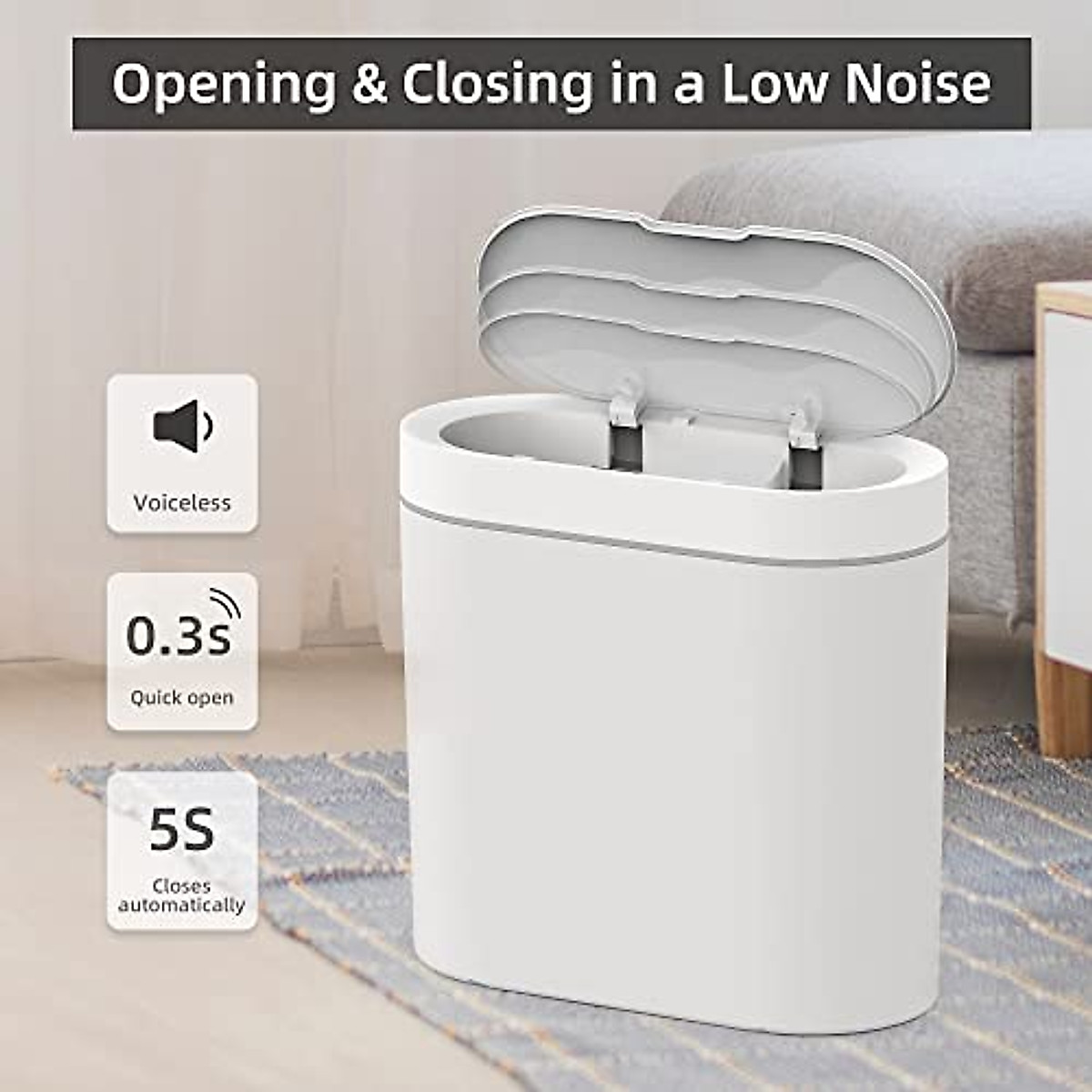 Ventifan Bathroom Trash Can with Lid,3 Gallon Waterproof Automatic Motion Sensor Garbage Can,Slim Narrow Bedroom Bathroom Garbage Bin