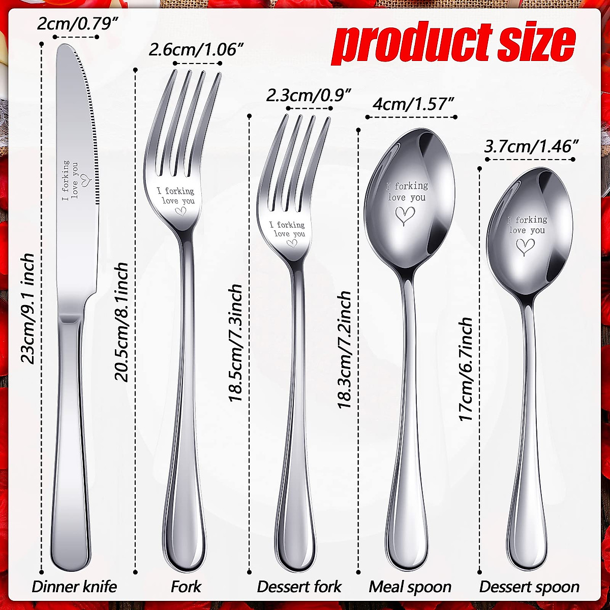 5 Pcs Stainless Steel Cutlery Set I Forking Love You Silverware Set Includes Spoons Forks Knives Gifts for Bride Wedding, Anniversary Kitchen Cutlery for Home Office Restaurant Hotel