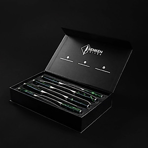 SENKEN Engraved Japanese Kitchen Knife Set with Beautiful Green Resin Wood Handles - Wasabi Collection - Chef's Knife, Bread Knife, Cleaver Knife, Paring Knife, & More (8-Piece Chef Knife Collection)