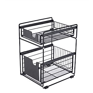 TidyEasy Under Sink Organizer 2-Tier,L-Shaped Cabinet Storage shelf with Sliding Drawer,Pull Out Home Organizers for Kitchen Bathroom (Large, Black)