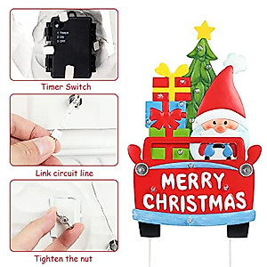 Christmas Garden Stakes with LED Light - Santa Claus Yard Sign with Stake, Xmas Decorations for Front Pathway Walkway Lawn, Metal Outdoor Decor Waterproof Battery Box