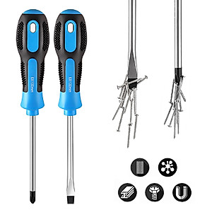 Magnetic long Screwdriver Set 10 PCS,5 Phillips and 5 Flat Head Precision Screwdriver,Professional Cushion Grip and Non-Slip for Repair Home Improvement Craft