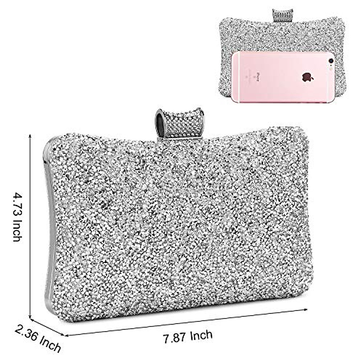 Tanpell Women's Evening Bag Plain Shinning Clutch Bag Glittering Handbag for Party Wedding Silver