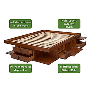 memomad Bali Storage Platform Bed with Drawers (Queen Size, Caramel)
