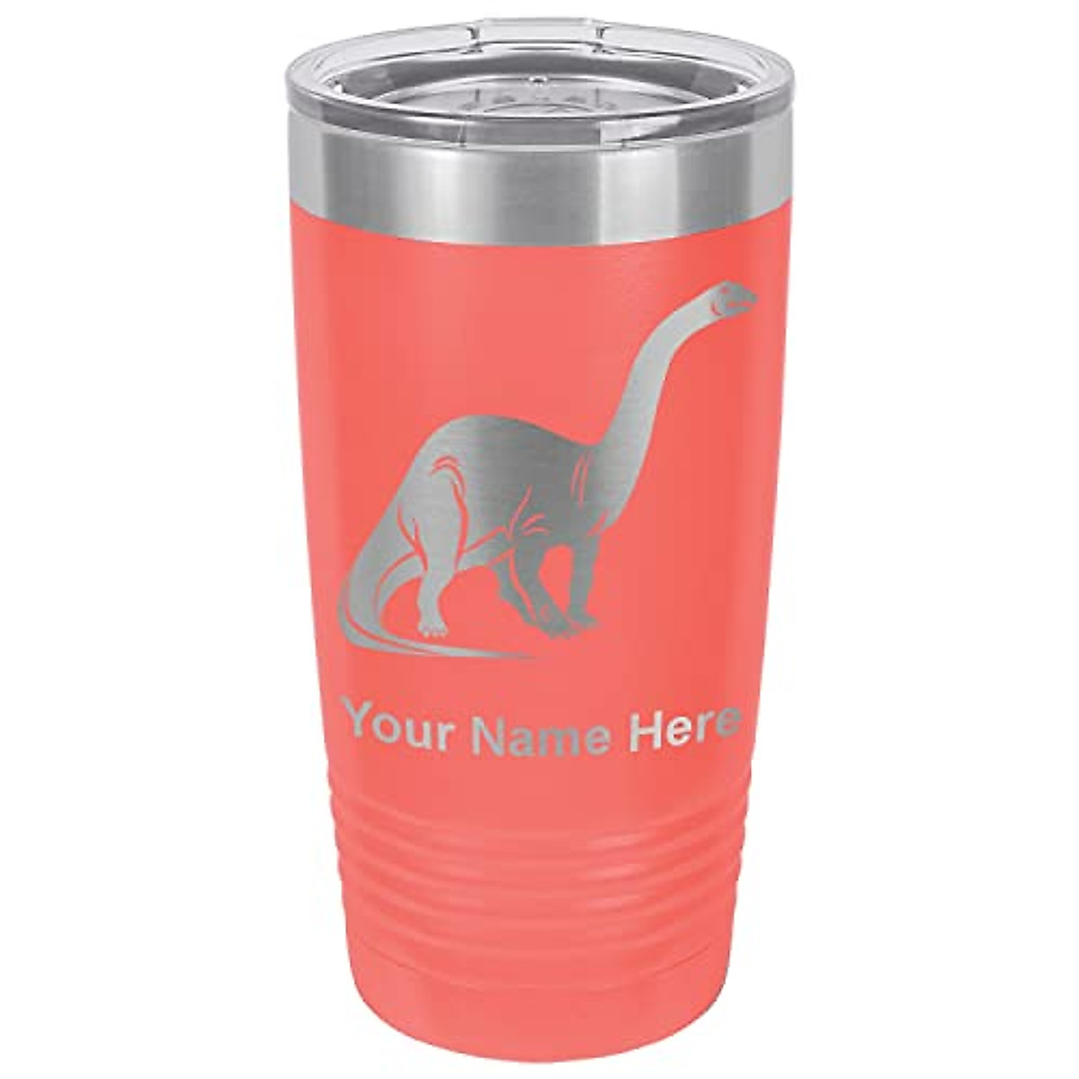 LaserGram 20oz Vacuum Insulated Tumbler Mug, Brontosaurus Dinosaur, Personalized Engraving Included (Coral)