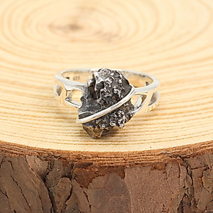 Earth Gems Jewelry Meteorite Sterling Silver Ring, 925 Silver Handmade Ring, Meteorite Raw Stone Ring, Meteorite Rough Stone Ring, Size 10
