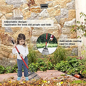 Adjustable Garden Rake for Leaves,38”-63”Long Handle Garden Rake,Expanding Metal 11 Tines Shrub Rake,Lightweight Heavy Duty Handle Thatch Rake,Professional Lawn Rake to Collect Leaf & Poop among Yards