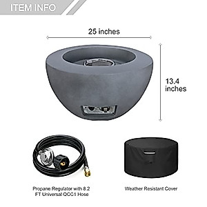 Kante 25 Inch Propane Fire Table, 50,000 BTU Large Concrete Fire Pit Table for Outdoor Garden Patio, Smokeless Gas Fire Pit with Waterproof Cover, Side Handles, Natural Concrete (A-B01-81921)