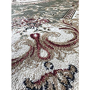 Traditional Door Mat Oriental Aubusson Floral Area Rug Persian Green Burgundy Beige Ivory Black Design 602 (31 Inch X 4 Feet 11 Inch)