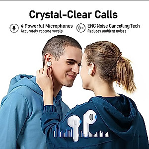 Audiovance NT301 Earbuds, Wireless Headphones Bluetooth Ear Buds for iPhone and Android, Comfort Fit, Premium Sound, Clear Calls, Wireless Charging, Waterproof, 23H Battery Earphones (White)