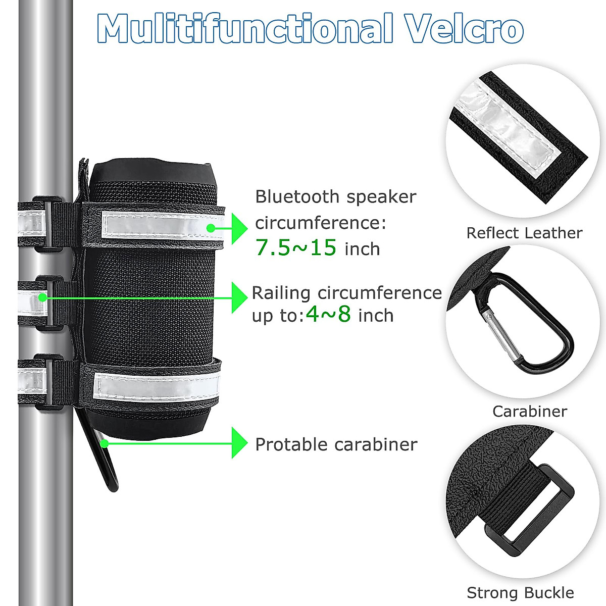 EDUPLINK Large Portable Speaker Mount, Shockproof Wireless Speakers Holder, Adjustable Long Strap for Most Speakers Compatible JBL, Sony, Bose for Golf Cart Bike UTV Wakeboard (Luminous)