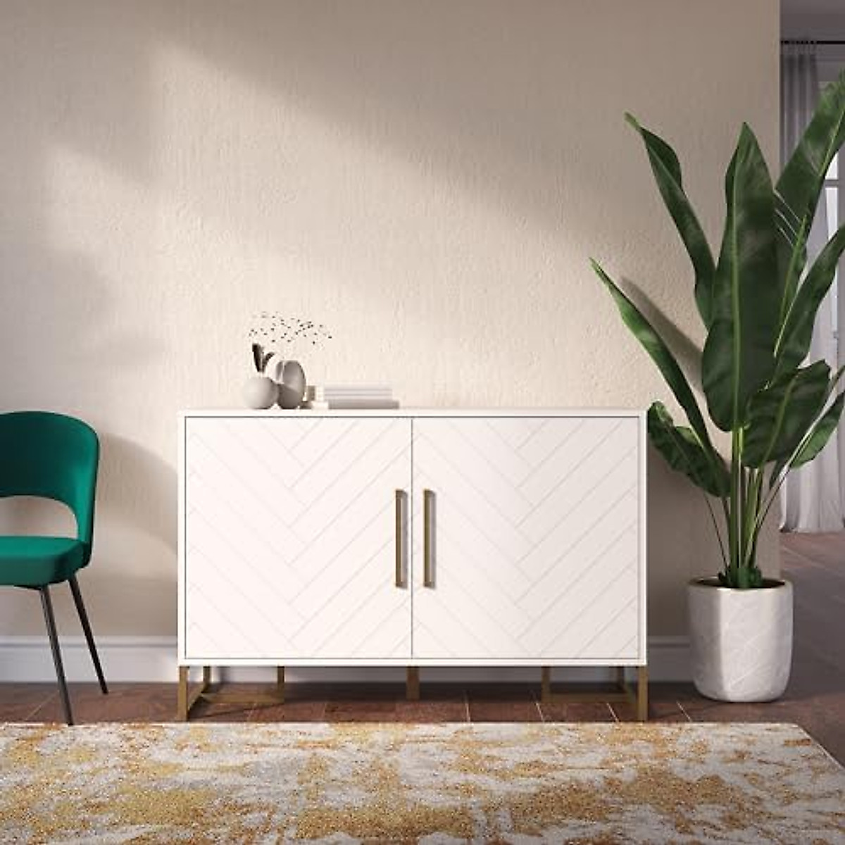 CosmoLiving by Cosmopolitan CosmoLiving Herringbone Unit, White Console