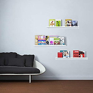Wallniture Metallo Floating Shelves for Wall, 46" Kids Bookshelf for Toddler Toys, Nursery Room Decor, White Picture Ledge Aluminum Rust Free Material Set of 3