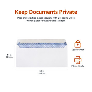Amazon Basics #10 Security-Tinted Self-Seal Business Letter Envelopes, Peel & Seal Closure - 500-Pack, White