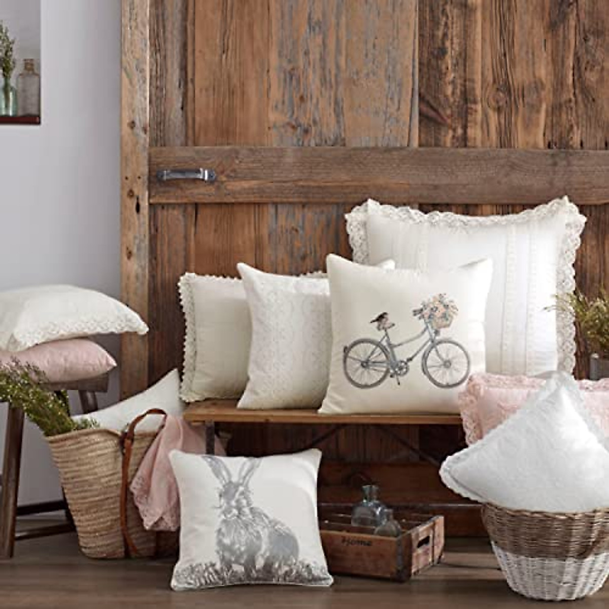 Laura Ashley Home - Throw Pillow with Envelope Closure, Elegant Home Decor for Bed or Sofa (Annabella White, 18" x 18")