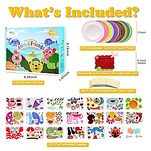 Coco&Estee 20 Pack Paper Plate Crafts Kit Kid, Arts and Crafts for Kids, Animal Crafts for Toddler Activities Ages 3-5 Party Games, Preschool Learning Activities, Art Supplies Preschool Crafts