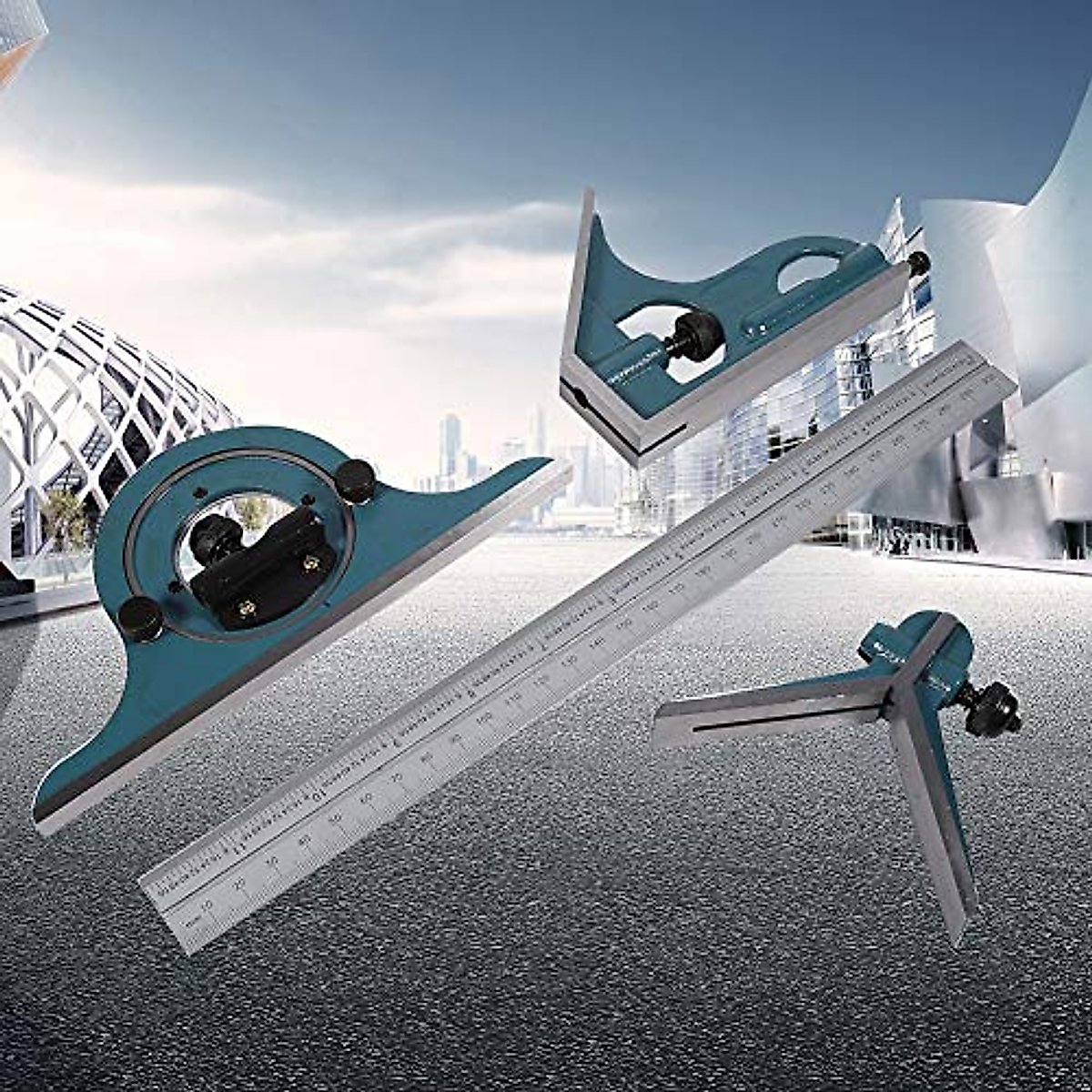 Combination Square Set,Stainless Steel Universal Bevel 180 Degree Angle Combination Square Protractor Ruler Set for Measuring Inner and Outer Angles of The Parts