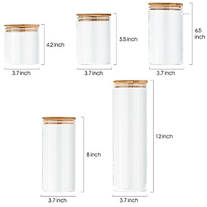 ERISED Glass Jars Set of 5 Food Storage Containers Airtight Food Jars with Bamboo Wooden Lids and Spoon Kitchen Canisters for Candy,Cookie,Rice,Sugar,Flour,Pasta
