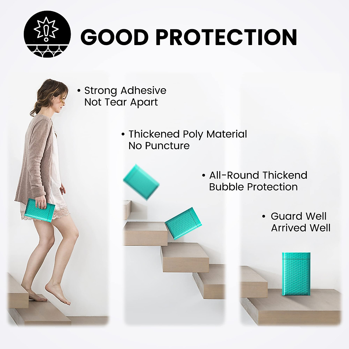 Fuxury Small Bubble Mailers 4x8 Inch 100 Pack, Teal Bubble Mailer, Self Seal Padded Envelopes Waterproof Mailing Envelopes Bubble Padded, Bubble Envelopes for Shipping, Small Business, Bulk #000