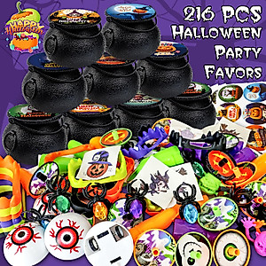 216PCS Halloween Party Favors, 24 Pack Prefilled Small Plastic Witch Cauldron with Assorted Halloween Bulk Halloween Goodie Bag Fillers Halloween Prizes Miniatures Trick or Treat