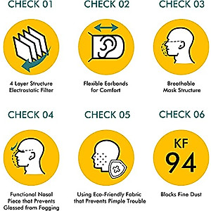 KN FLAX - Face Protective Mask (White) [Made in Korea] [10 Individually Packaged] 4-Layers Premium KF94 Certified Safety Mask for Adult [English Packing]