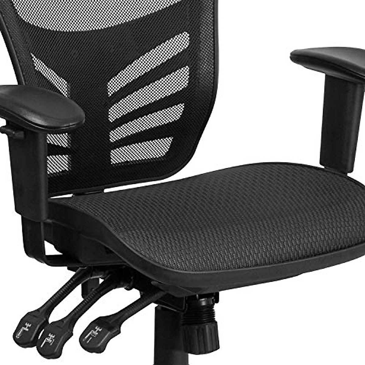 Flash Furniture Nicholas Mid-Back Transparent Black Mesh Multifunction Executive Swivel Ergonomic Office Chair with Adjustable Arms