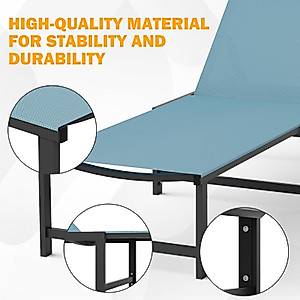 WOAJNQO Chaise Lounge Chair Outdoor,Aluminum Patio Lounge Chairs,Lounge Chairs with 5 Adjustable Backrest and Headrest Pillows for Outside Beach,Blue