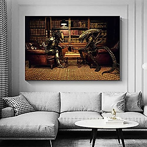 LYYIQY Alien Vs Predator Playing Chess Canvas Art Poster and Wall Art Picture Print Modern Family bedroom Decor Posters 16x24inch(40x60cm)
