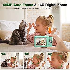 Digital Camera, Auto Focus Kids Camera,HOORUAN 1080P & 44MP Vlogging Digital Camera with 32GB Card, 16X Digital Zoom Compact Point and Shoot Camera, Portable Mini Kids Camera for Teens Students
