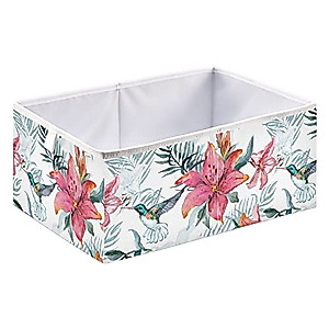 CaTaKu Lily Tropical Bird Cube Storage Bins for Organization, Rectangular Fabric Storage Cubes Storage Bins for Cube Organizer Foldable Storage Baskets for Shelves Living Room