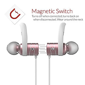 Crave Octane Wireless Bluetooth Earphones, in-Ear Sweat and Water Resistant Stereo Headphones Earbuds with 8 Hour Battery, Magnetic Ends, Built-in Mic - Rose Gold