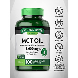 Nature's Truth MCT Oil Capsules | 100 Softgels | Keto Friendly Coconut Oil Pills | Non-GMO, Gluten Free