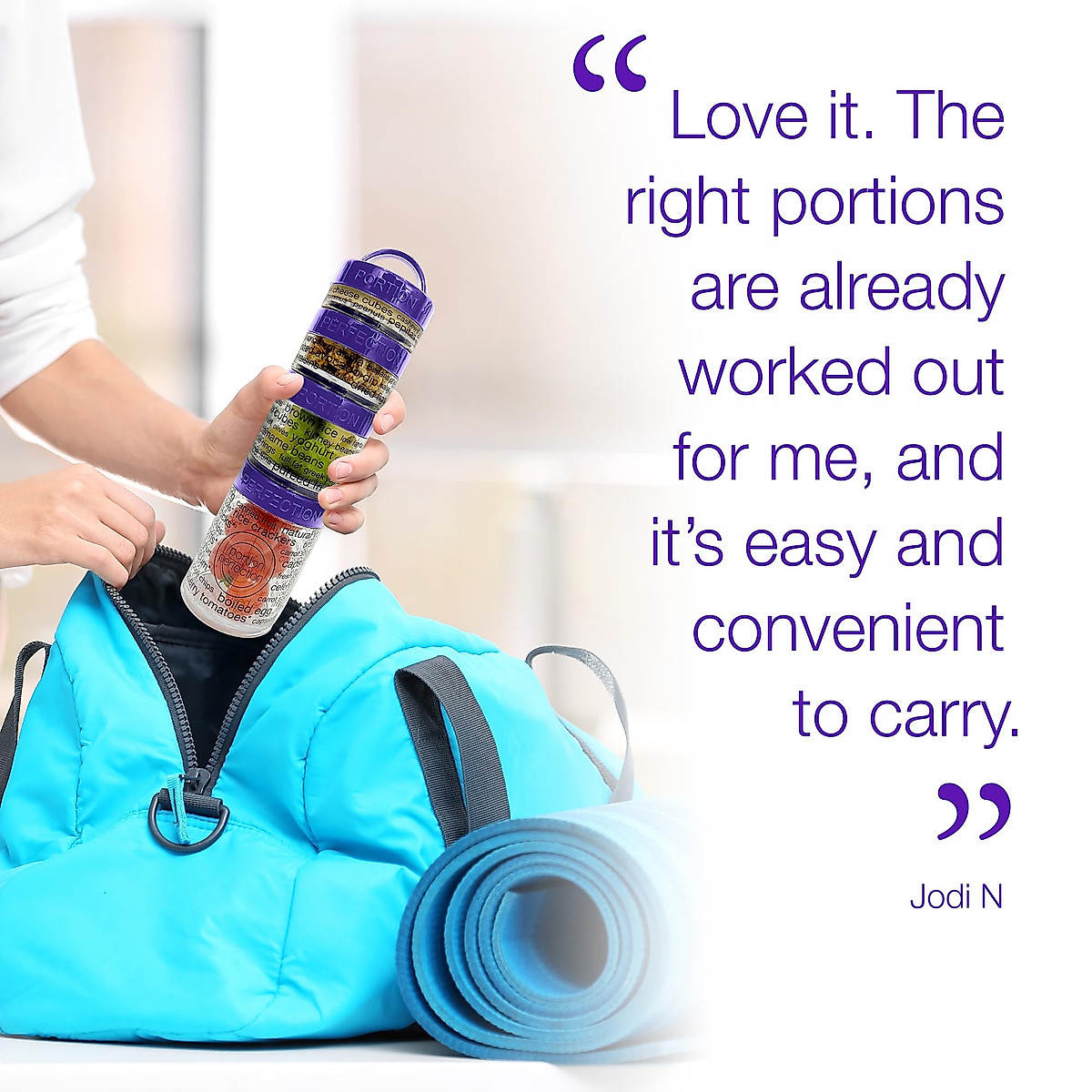 Portion Control Container for Weight Loss | 4 Piece Stackable Snack Container for Adults & Kids | Bariatric Portion Control Containers | On The Go Snack Container with Guide by Portion Perfection