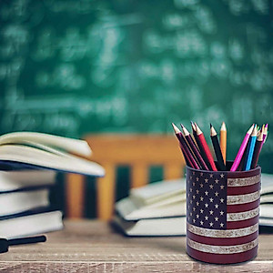 DreamsEden Vintage Pen Pencil Holder Cup Retro Pattern Desk Organizer for Home Office Bedroom (American flag Round)