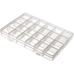 Juvielich Clear Plastic Organizer Box, 24 Fixed Grids Storage Container Jewelry Box for Beads Art DIY Crafts Jewelry Fishing Tackles 7.68" x 5.31" x 0.98"(LxWxH)