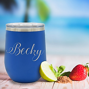 My Personal Memories Custom Engraved Insulated Stemless Wine Tumbler Cup - Personalized Bridesmaid Beach Pool Girls Fun - Monogrammed (Deep Blue)
