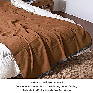 ZonLi Wool Blanket with Fringe, 60"x80" Large Warm Washable Throw Blanket for Military Camping Outdoor Emergency Kits, Double-Sided Fall Throw Blanket for Couch, All Season Use(Red Brown)