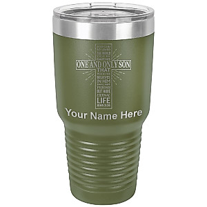 LaserGram 30oz Vacuum Insulated Tumbler Mug, Bible Verse John 3-16, Personalized Engraving Included (Camo Green)