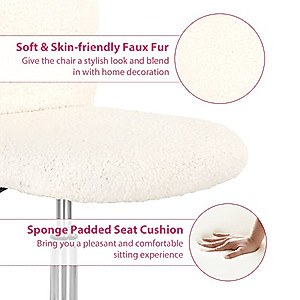 Giantex Faux Fur Office Chair, Armless Home Desk Chair, Height Adjustable Swivel Cute Chair, Middle Back Chair w/Chrome Base, Modern Fuzzy Vanity Chair, Rolling Task Chair for Study Bedroom (Ivory)