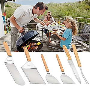 Skyflame Flat Top Griddle Kit, 6PCS Stainless Steel Grill Accessories Set with Cooking Spatula, Burger Turner, Pancake Burger Flipper and Meat Fork Set, Camping Tailgating Outdoor BBQ Essential