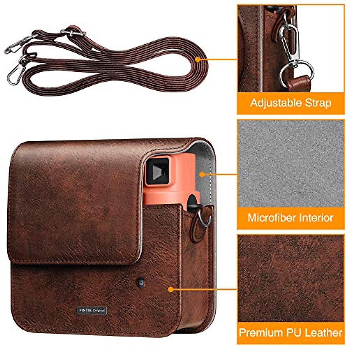 Fintie Protective Case for Fujifilm Instax Square SQ1 Instant Camera - Premium Vegan Leather Bag Cover with Removable Adjustable Strap, Vintage Brown