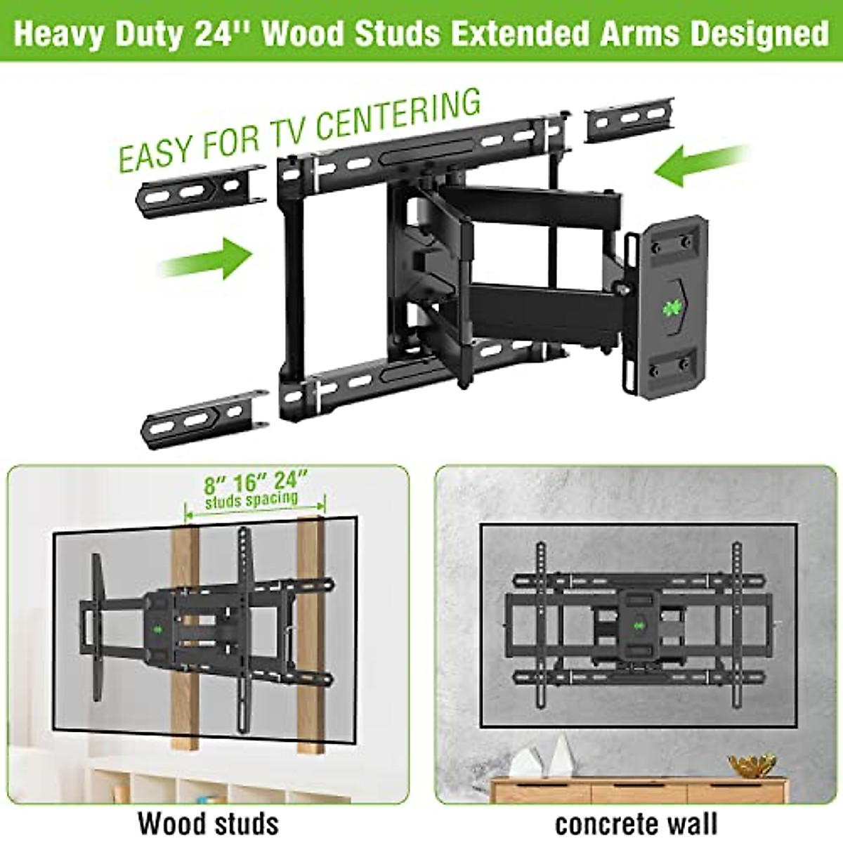 USX MOUNT UL Listed TV Wall Mount for 42"-80" TVS, Fits 16" 18" or 24" Studs, Full Motion Bracket Tilt Swivel Extension with Dual Articulating Arms, Max VESA 600x400mm, Load 110lbs