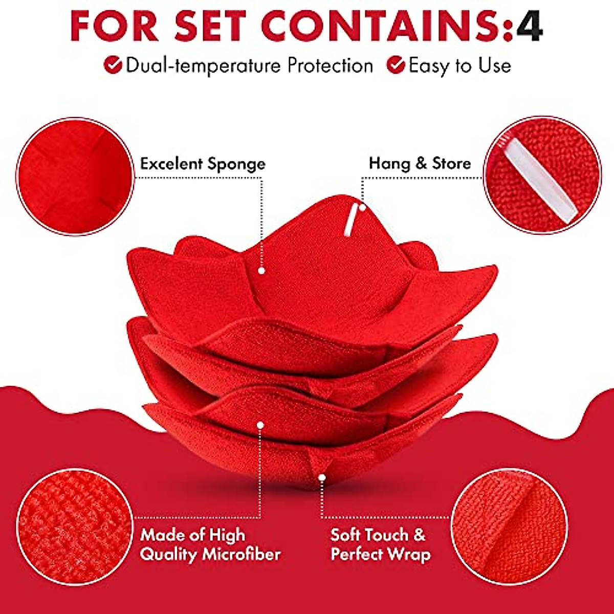 Microwave Bowl Huggers Warmers for Food Microfiber Heat Resistant Food Warmer Set Microwave Safe Handle Hot and Cold Bowls Holder Without Burning Your Hands Set of 4 Microwave Bowl Huggers